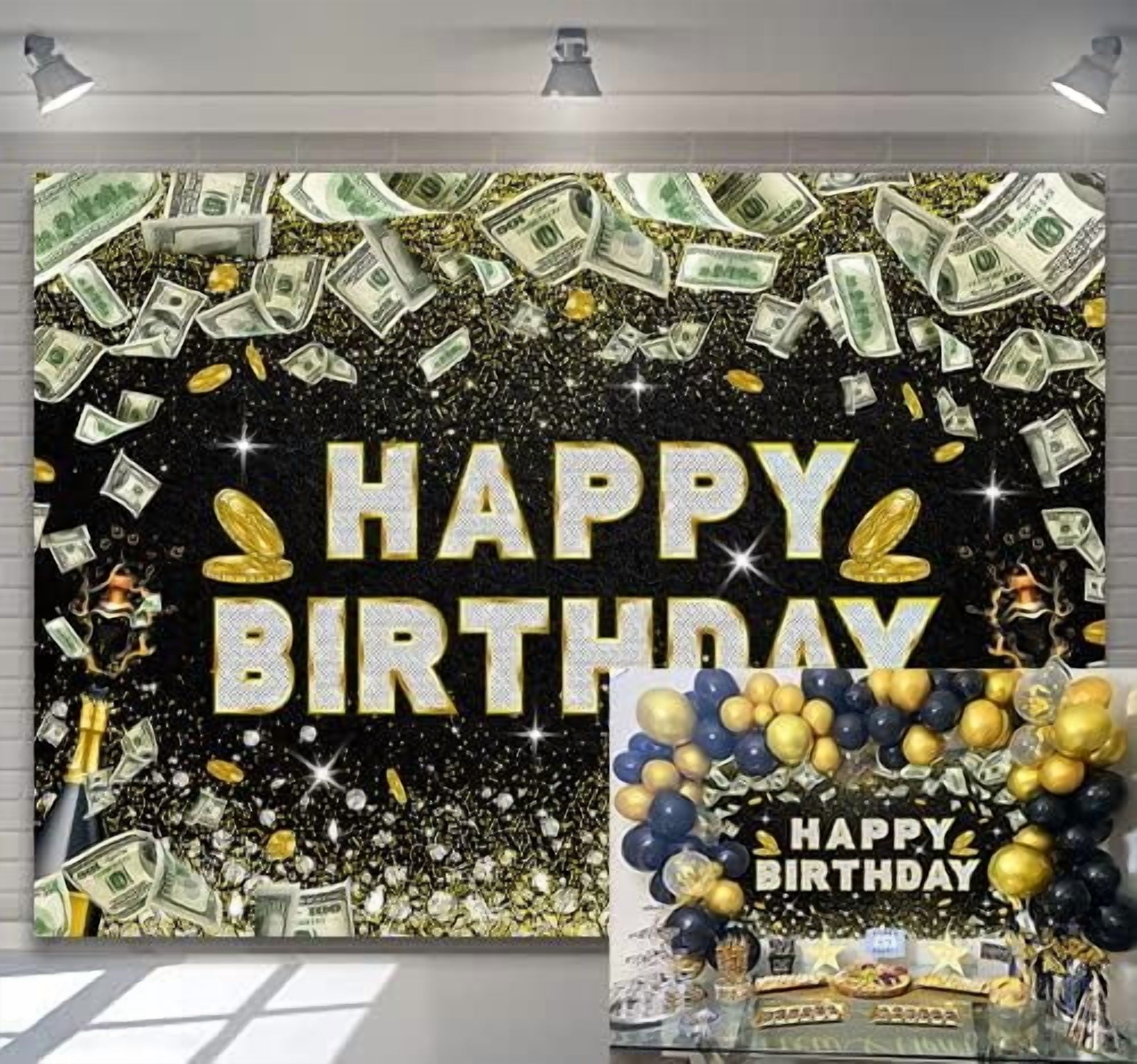Money Theme Happy Birthday Funny Backdrop Money Birthday Backdrop Money ...