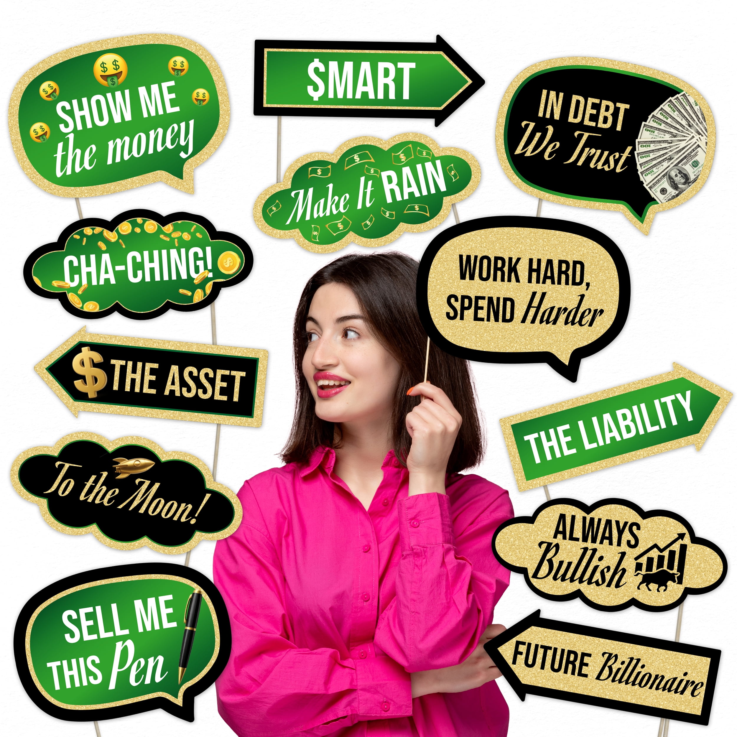 Money Theme Photo Booth Props – 12 Piece Finance Party Decorations for ...