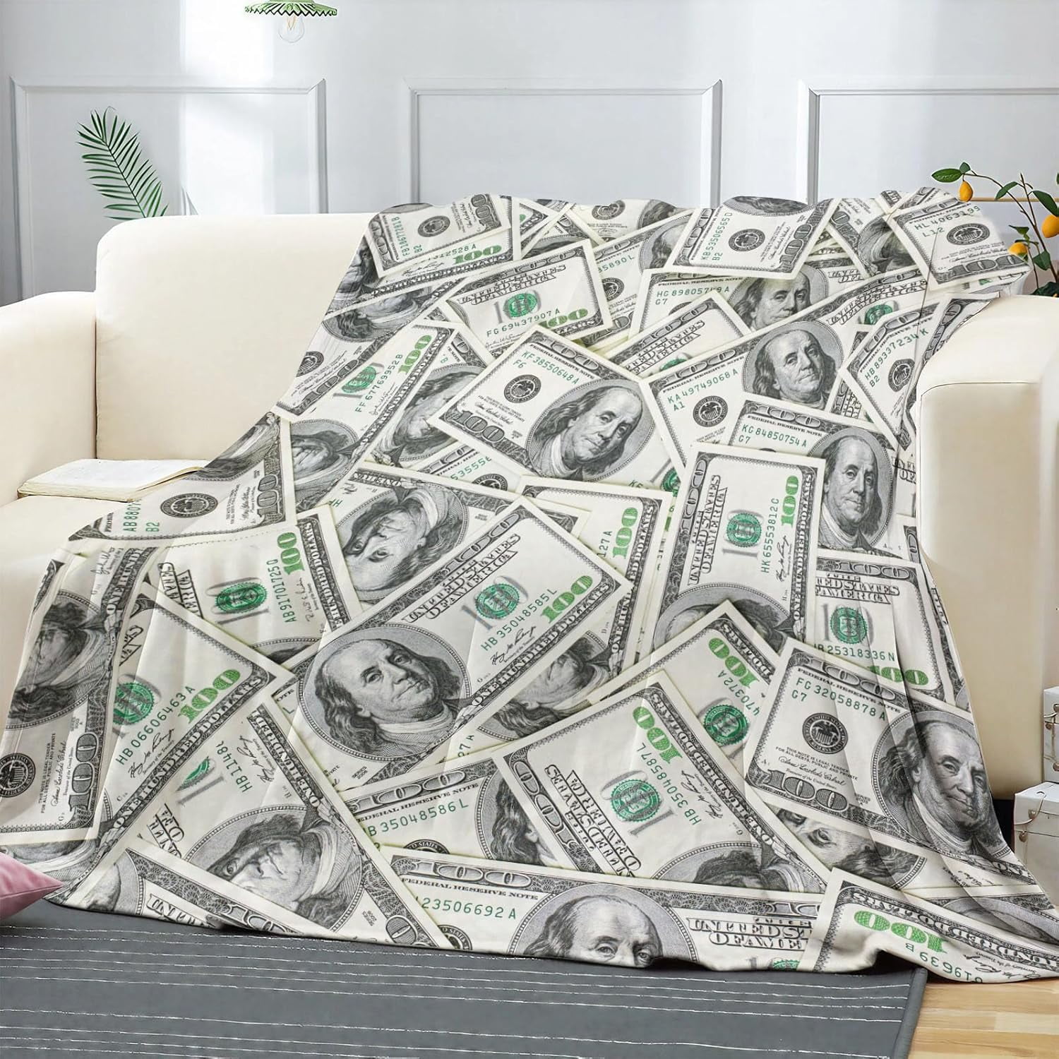 Money Throw Blanket, A Pile of 100 Dollar Bill Cozy Decor Nap Cash ...
