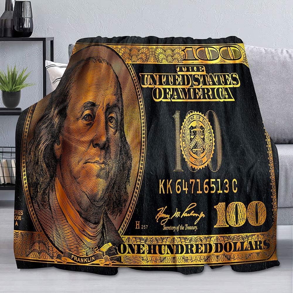 Money Throw Blanket, Benjamin Franklin US Cash Wealth Funny Luxury ...