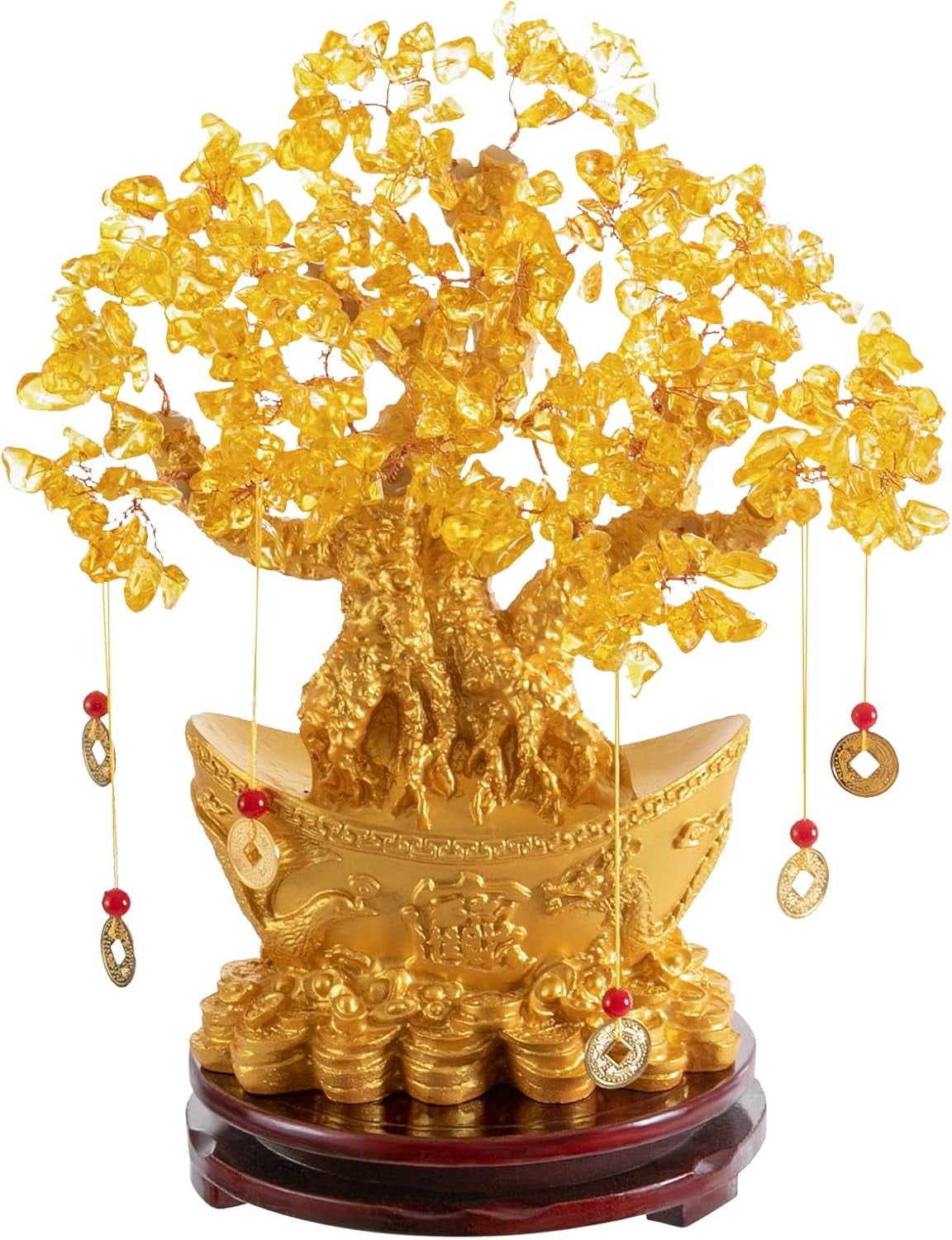 Money Tree Tabletop Ornament Gold Crystal Feng Shui Lucky Tree Gem Tree ...