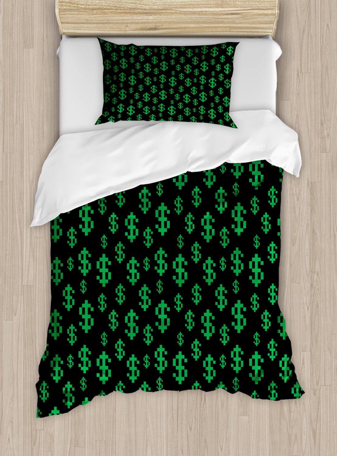 Money Twin Size Duvet Cover Set, Pixel Art Inspirations in Eighties ...