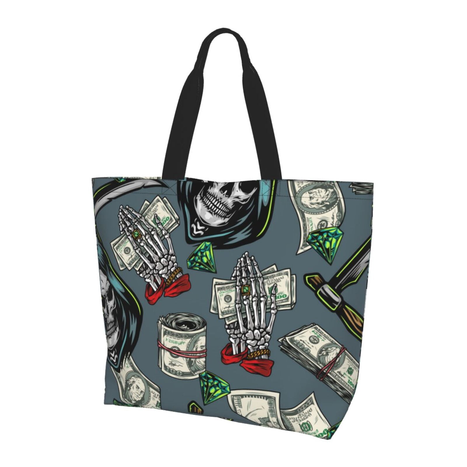 Money Vintage Reaper Grim Skull Women Reusable Bag Large Shoulder ...