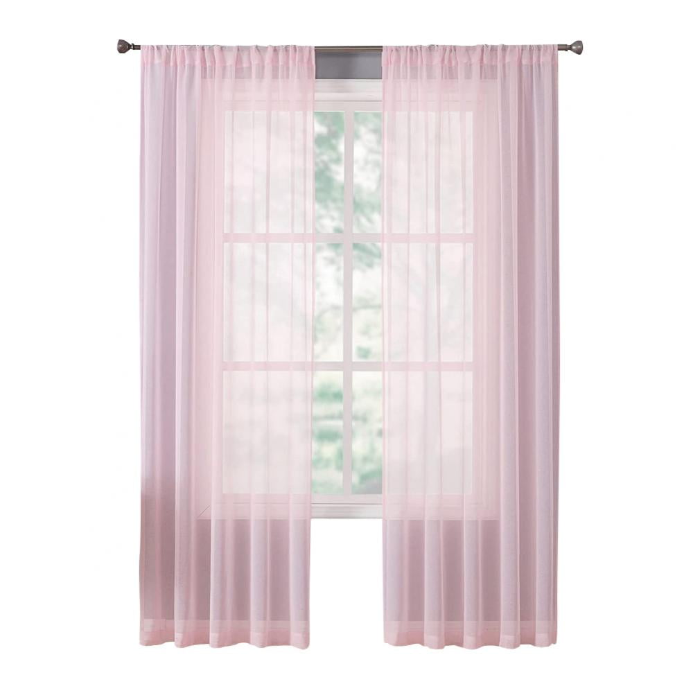 Monfince Pink Sheer Curtains Semi Transparent Voile Rod Pocket Curtains ...