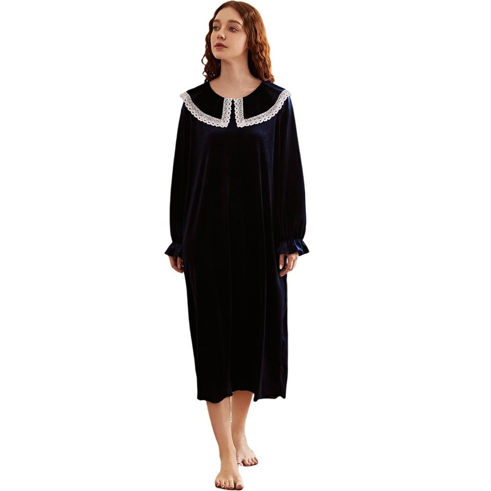 Monfince Women Velvet Nightgown, Lace Collar French Retro High Waist ...