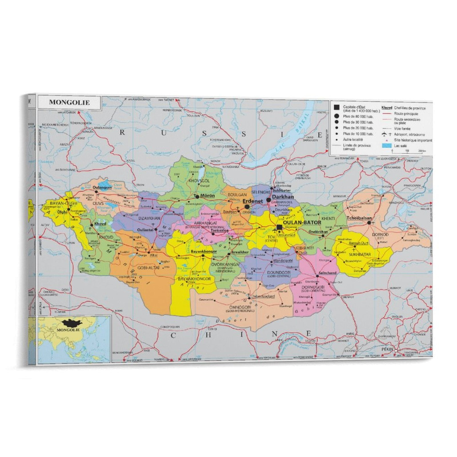Mongolia Map Posters Canvas Poster Wall Art Picture Prints Hanging ...