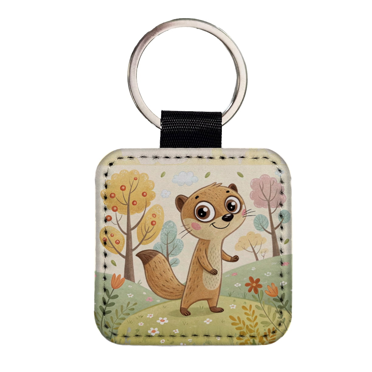 Mongoose Children's Illustration Style Faux Leather Square Keychain ...