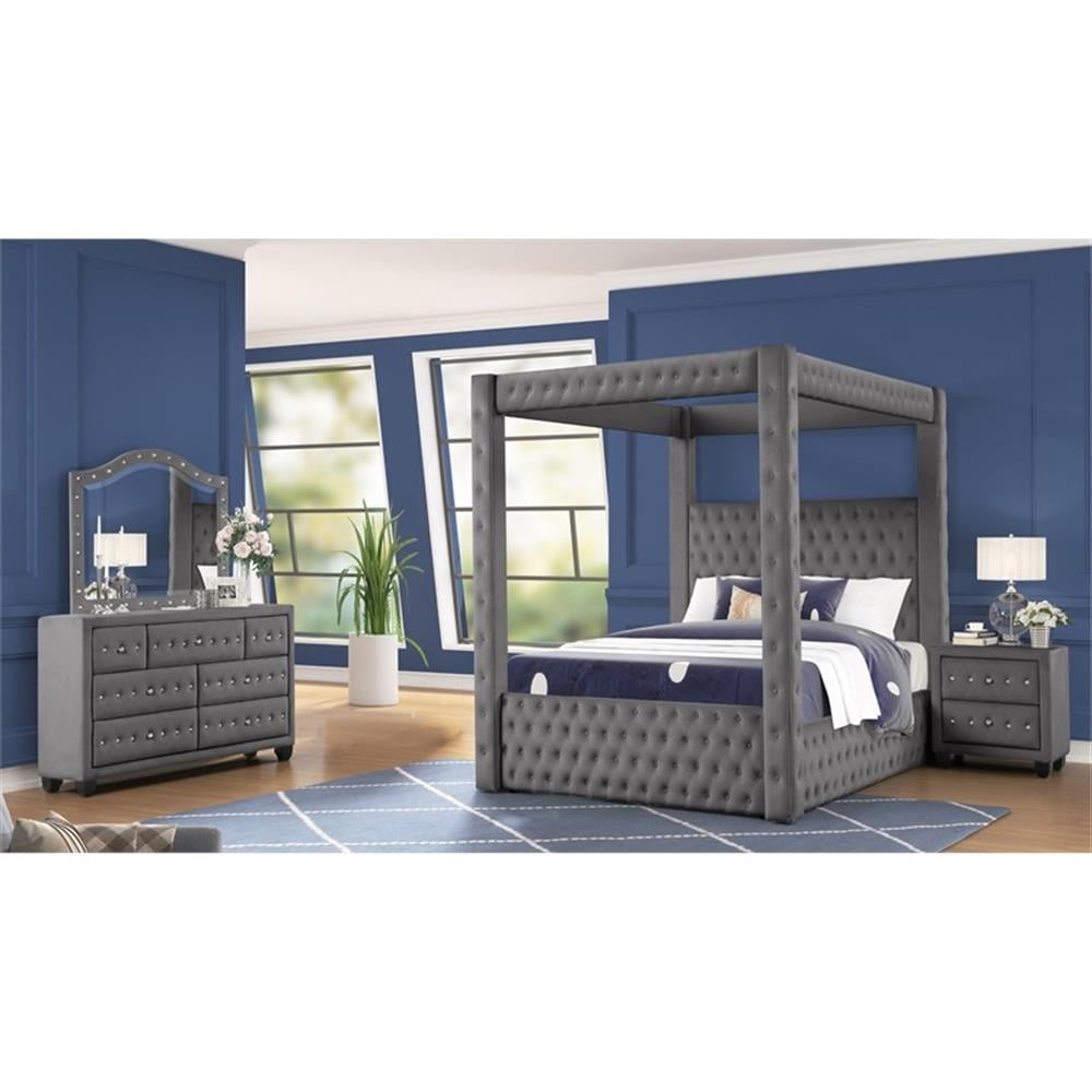 Monica Modern Style Crystal Tufted 4PC King Bedroom Set made with Wood ...
