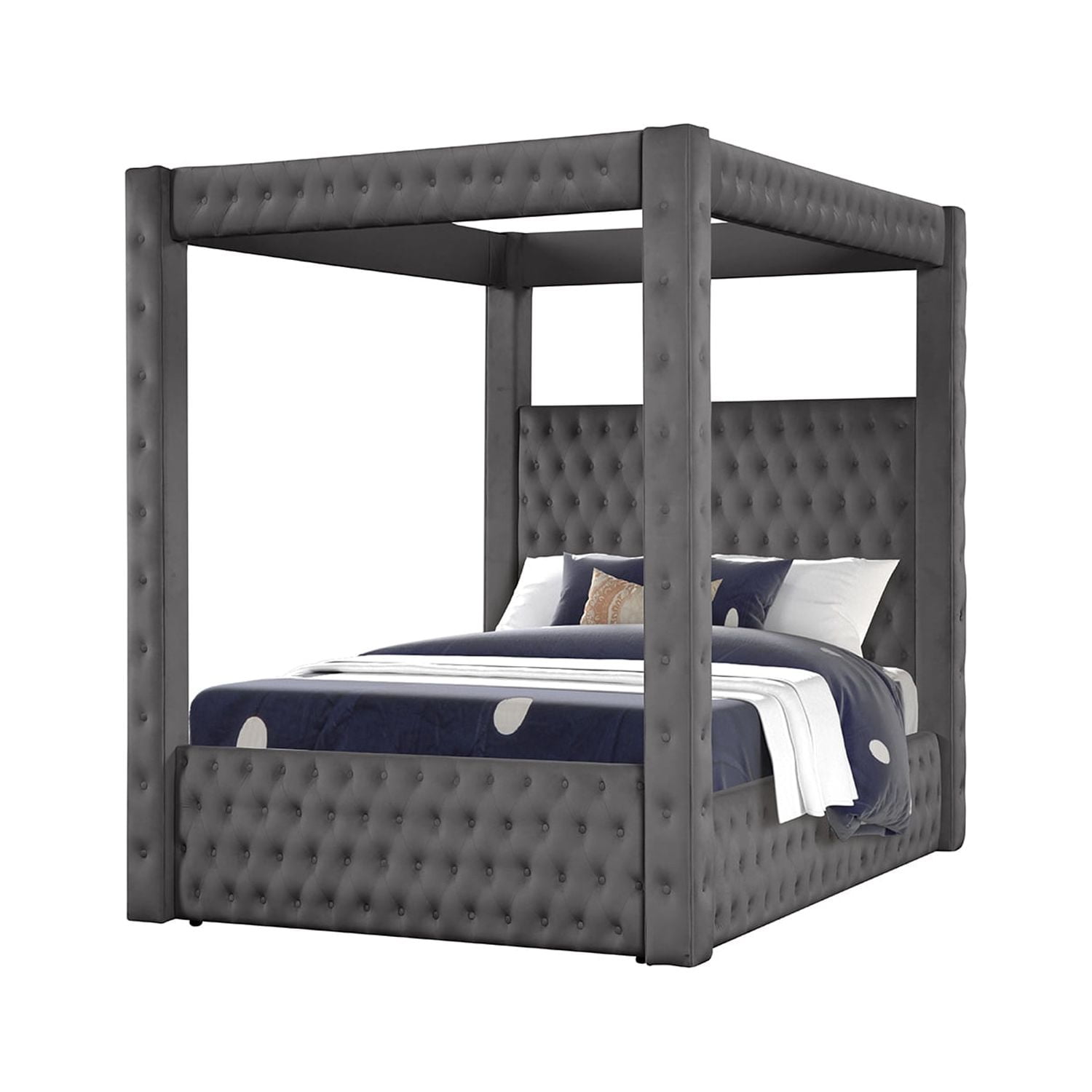 Monica Modern Style Queen Crystal Tufted Bed in Gray made with Wood ...