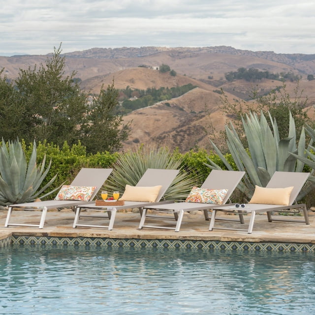Monica Outdoor Mesh Chaise Lounge with Aluminum Frame, Set of 4, Grey ...