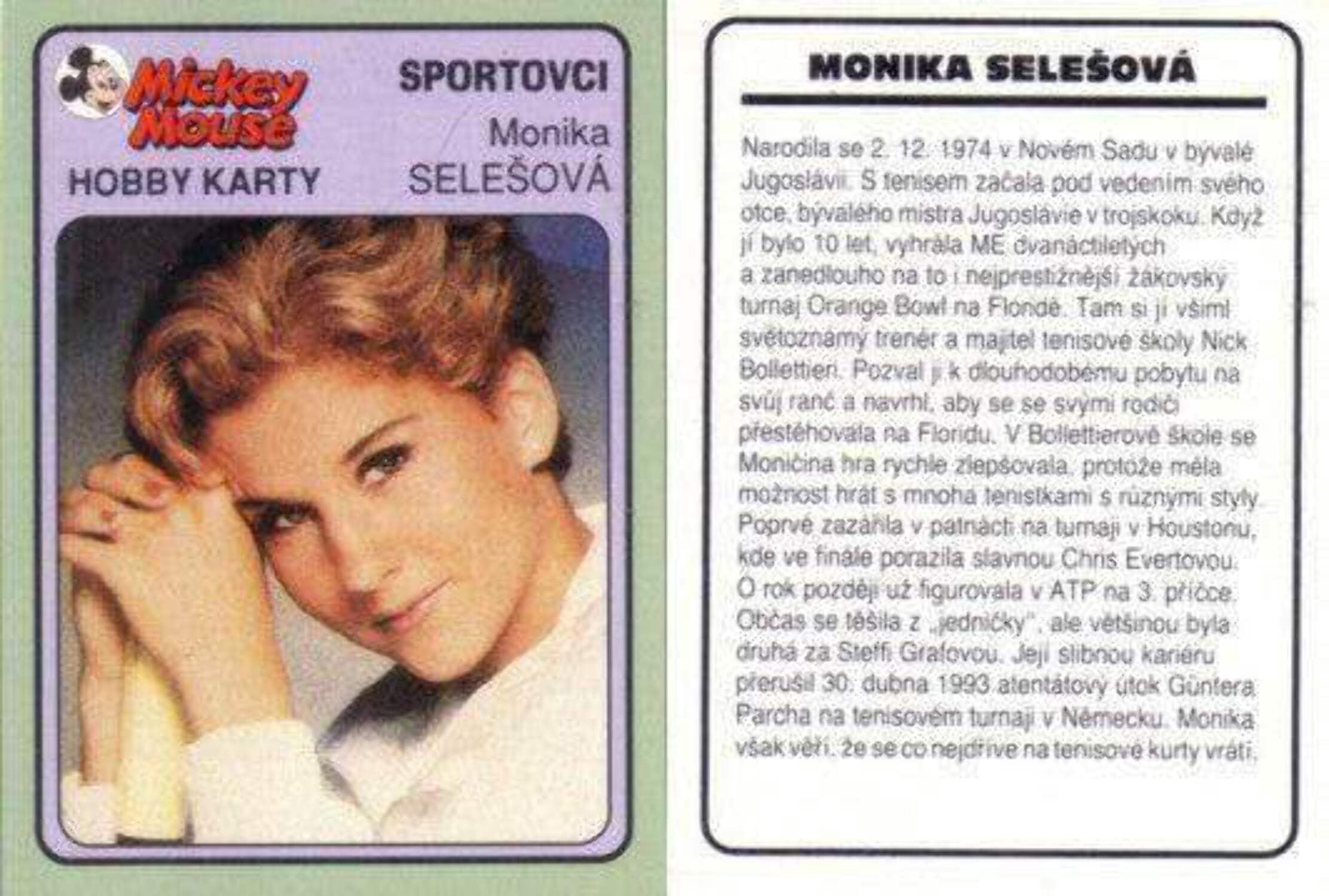 Monica Seles 1994 Mickey Mouse Czech Republic tennis card Rare ...