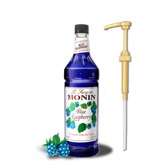 Monin Blue Raspberry Premium Gourmet Syrup 1 Liter + Gold Pump ...
