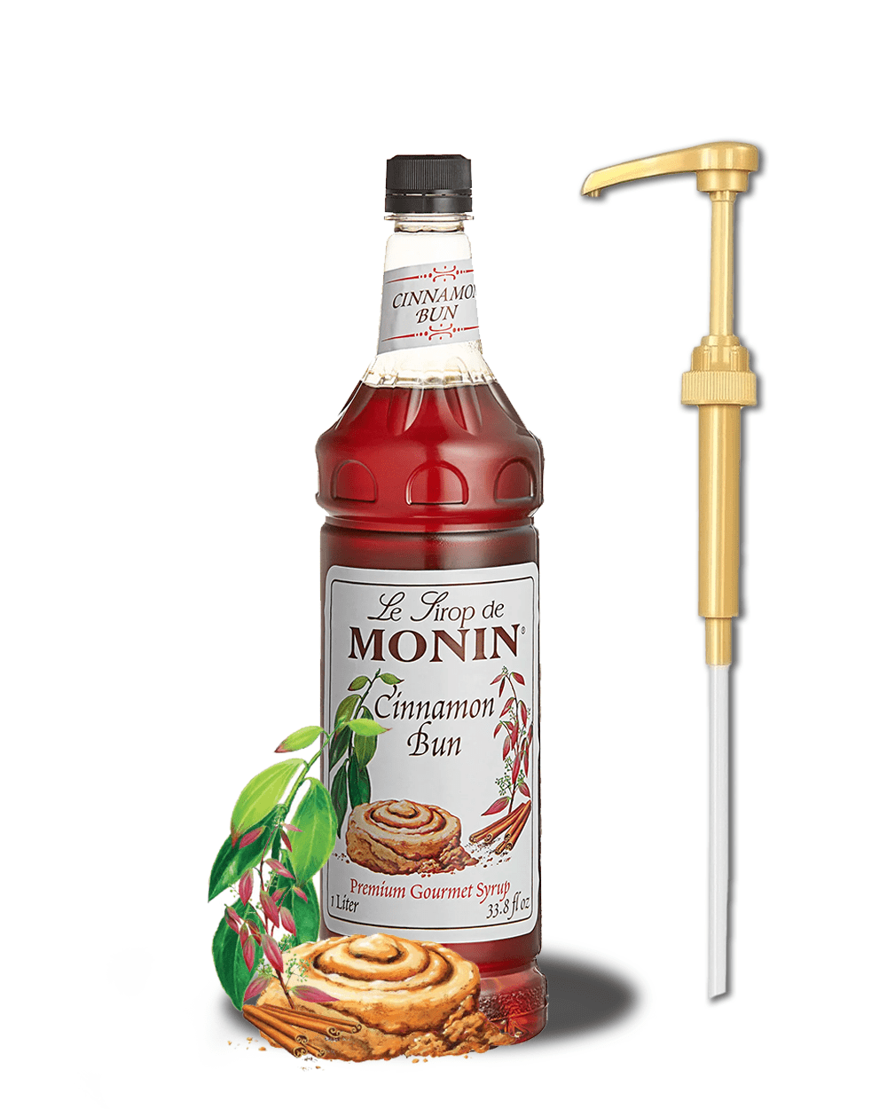 Monin Cinnamon Bun Syrup 1L (33.8 fl oz) Premium Gourmet Syrup + Gold ...