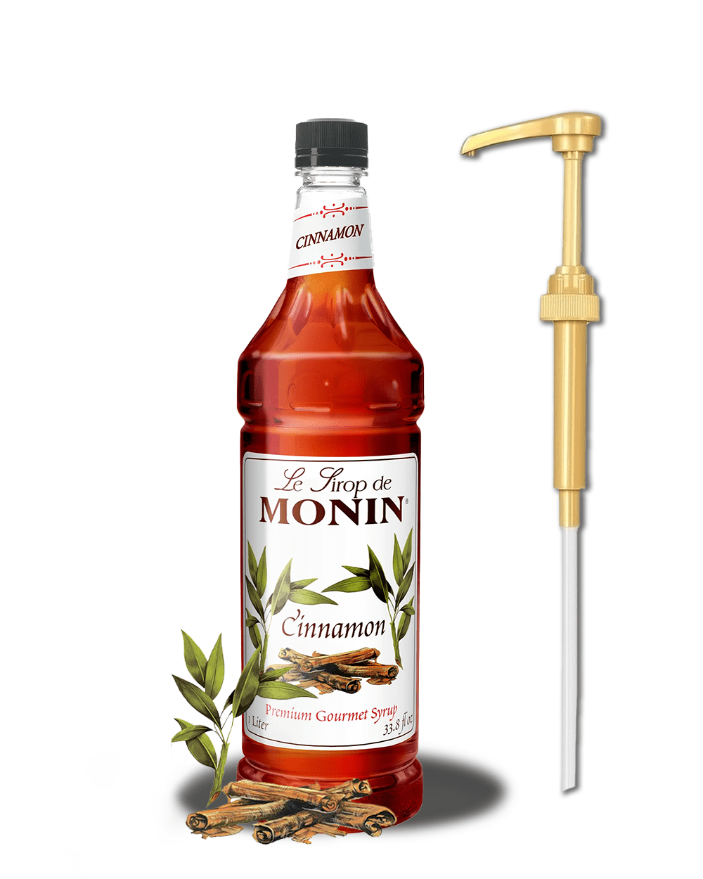 Monin Cinnamon Premium Gourmet Syrup, 1 Liter Plastic Bottle + Gold ...