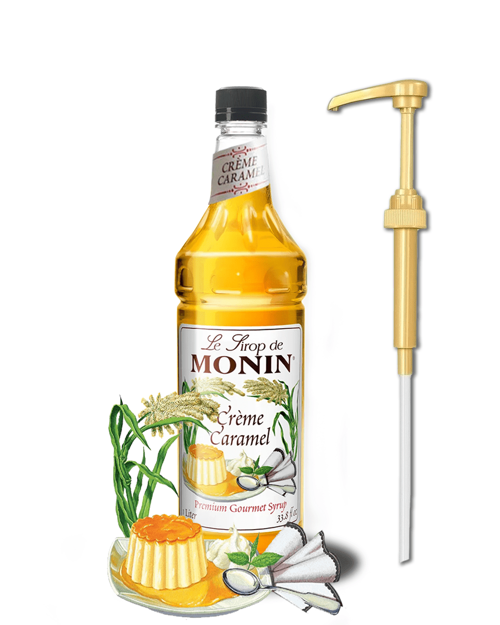 Monin Crème Caramel Syrup 1L (33.8 fl oz) Premium Gourmet Syrup + Gold ...