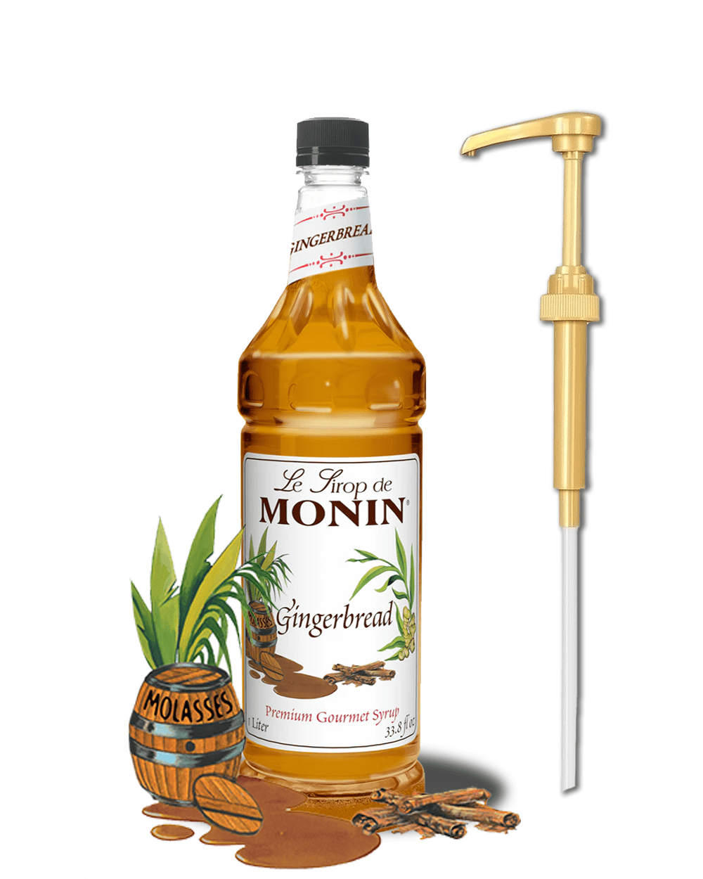 Monin Gingerbread Premium Gourmet Syrup, 1 Liter Plastic Bottle + Gold ...
