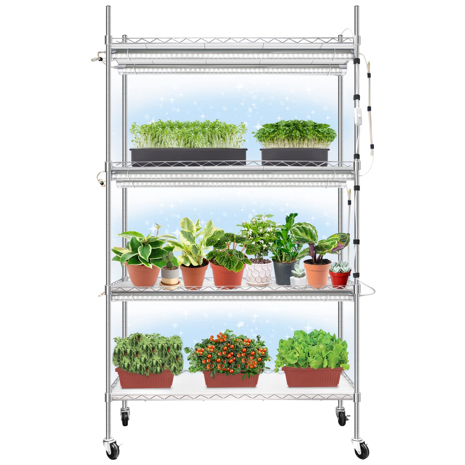 Monios-L Plant Stand with Grow Lights for Seedlings,4-Tier Shelf with ...