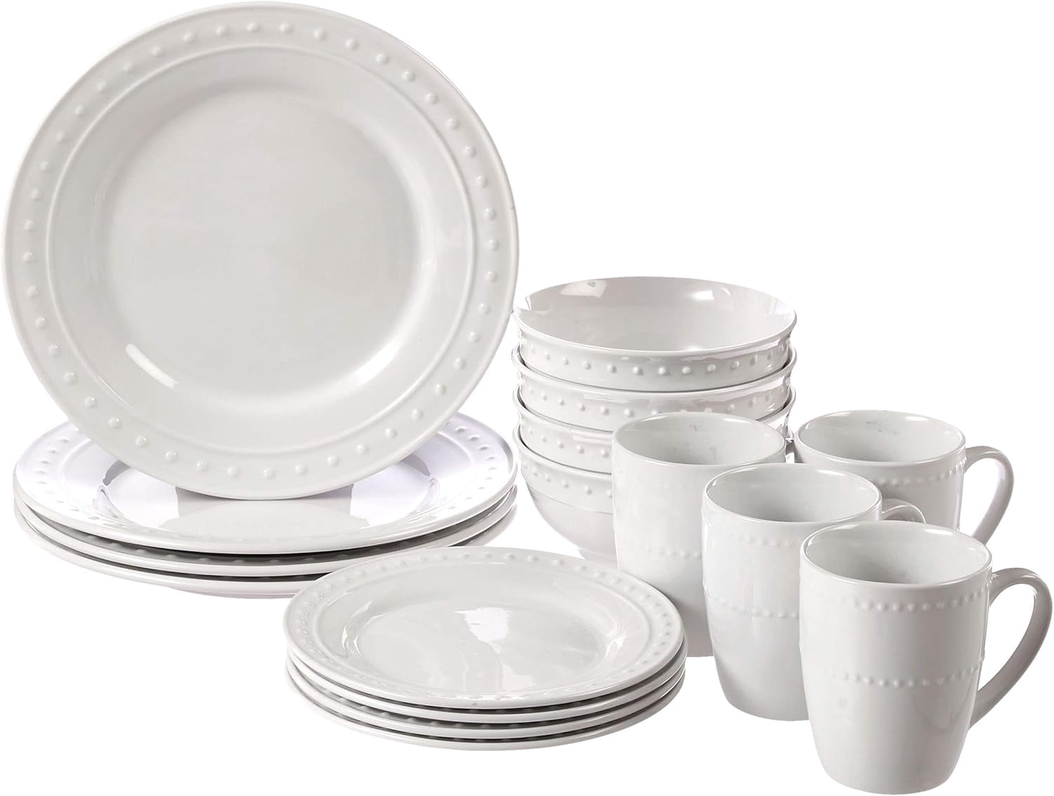 Monique Round Dinnerware Set – 16-Piece Porcelain Dinner Set w/ 4 ...