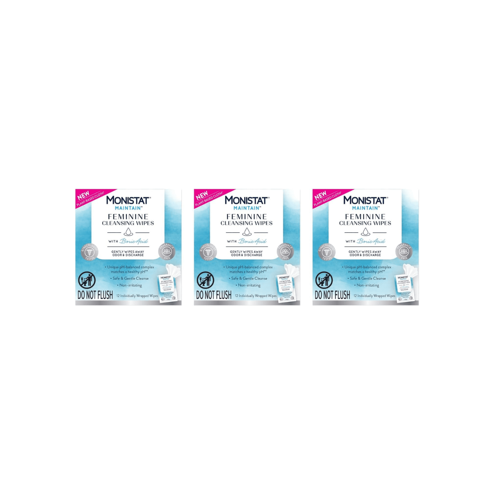 Monistat Maintain Feminine Cleansing Wipes, Fragrance Free, 12 per Box ...