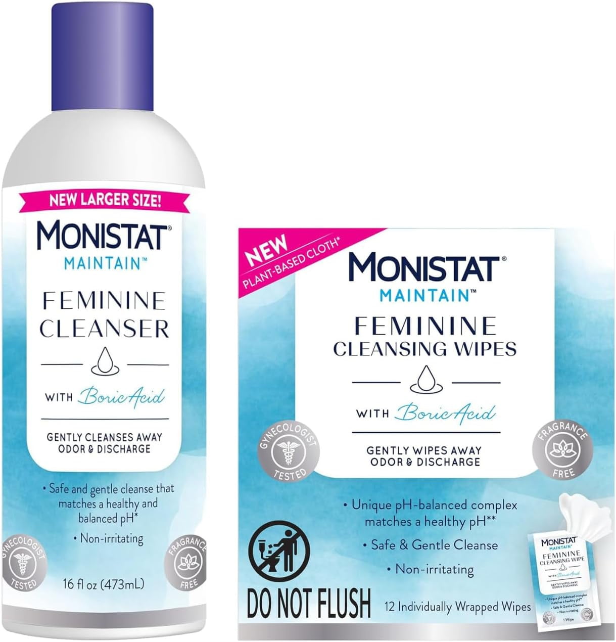 Monistat Maintain Feminine Hygiene Set, 1 Cleanser, 16 fl oz, 1 Wipes ...