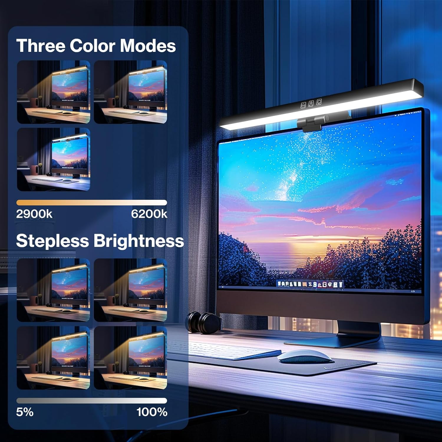 Monitor Light, Computer Screen Light Bar, Lighting Modes Adjustable ...