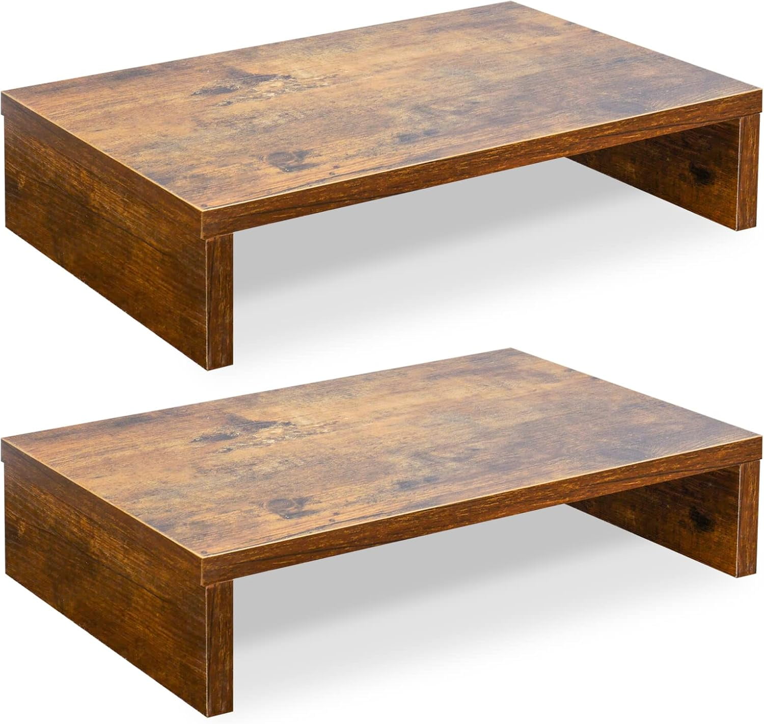 Monitor Riser - 2 Pack, Adjustable Rustic Brown Wood Stand for 2 ...