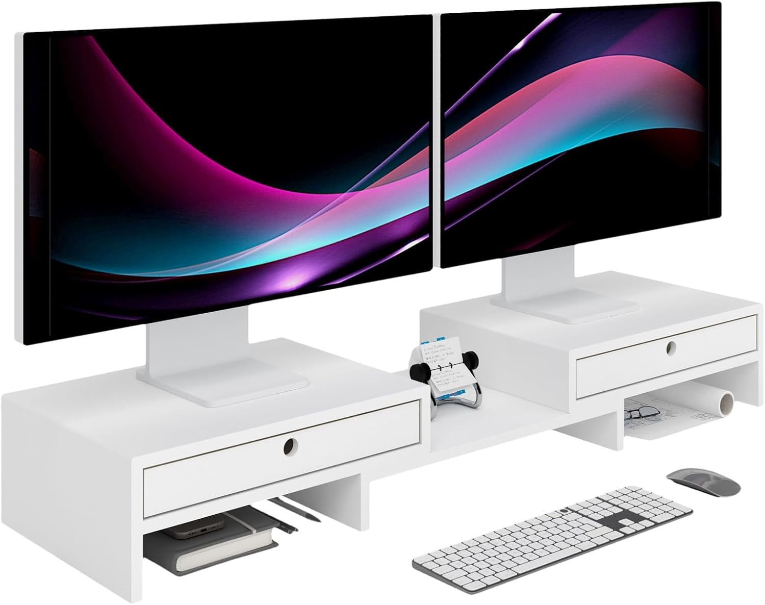 Monitor Stand with 2 Drawers, Dual Monitor Stand Riser with Adjustable ...