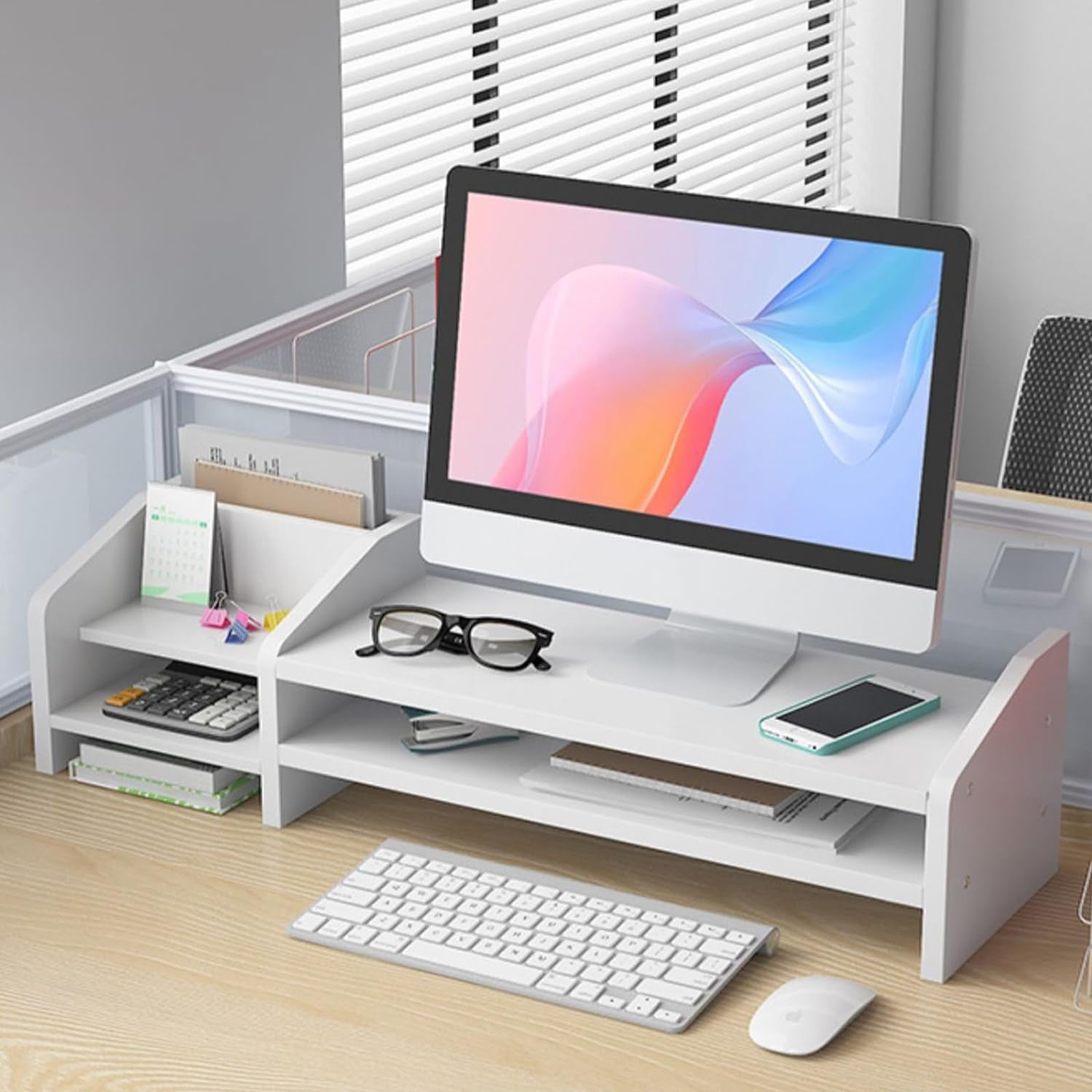 Monitor Stand Riser, 2 Tiers Wood Monitor Riser Stand with Storage ...