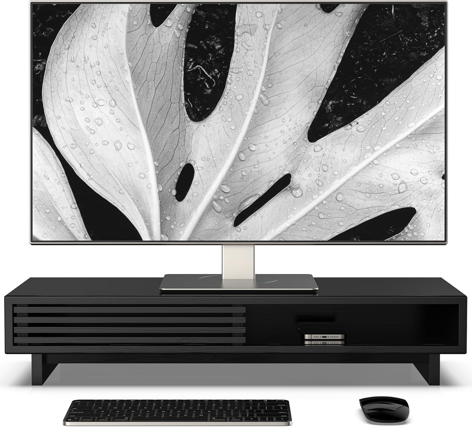 Monitor Stand Riser, 25 Inch Premium Bamboo Desk Shelf Organizer With ...