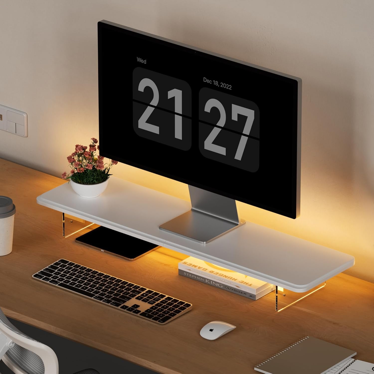 Monitor Stand Riser,31.5-Inch LED Light Wood Computer Monitor Stand ...