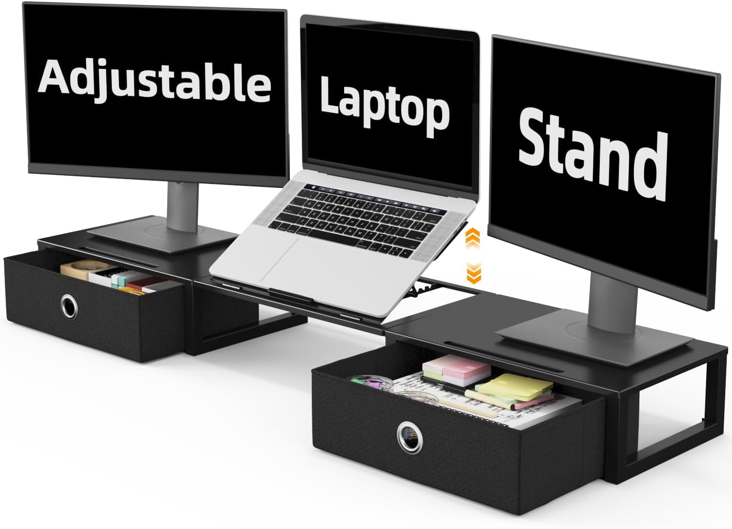 WOHOMO Monitor Stand With Drawers Desk Organizer Storage WOHOMO Dual ...