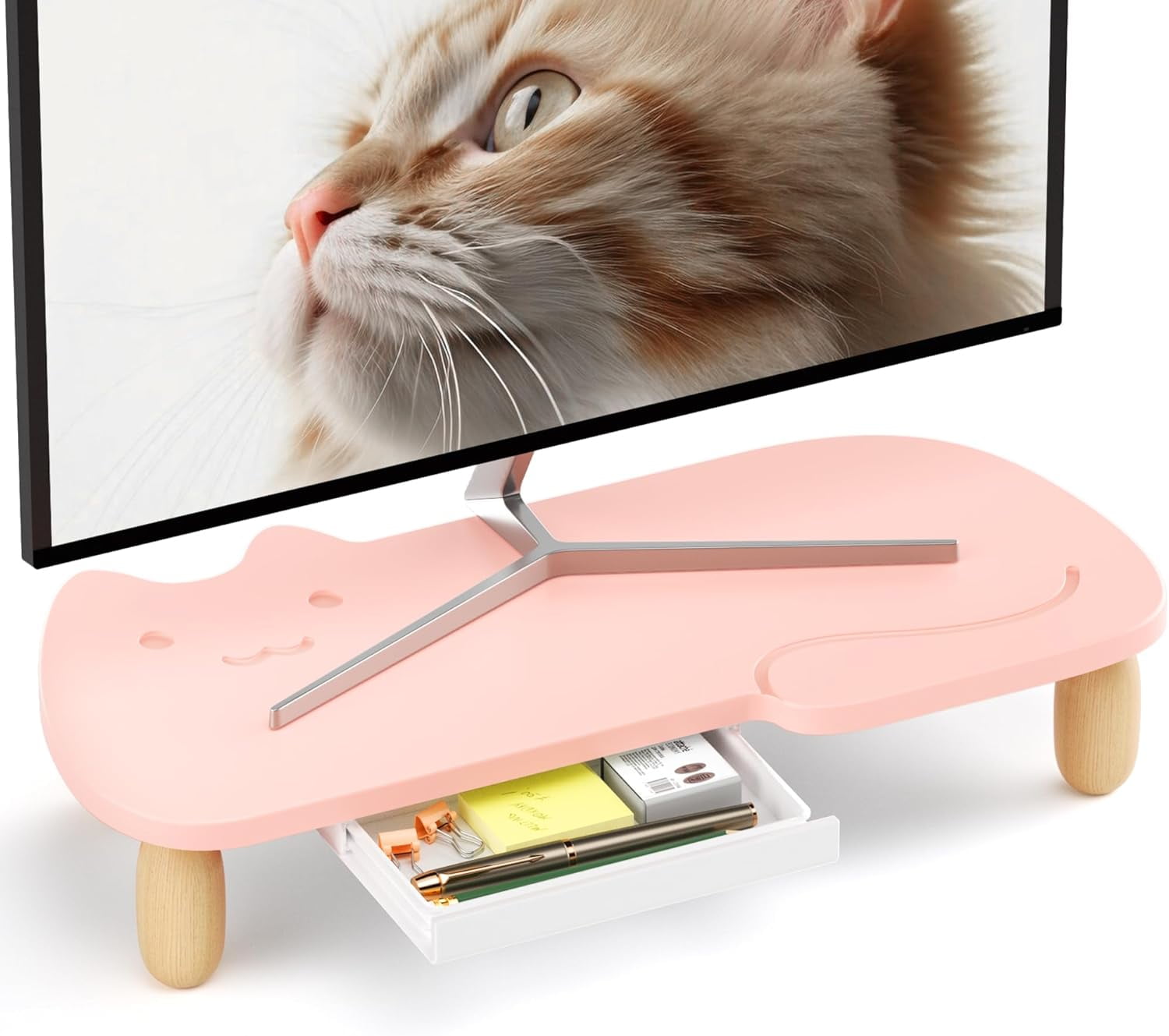 Monitor Stand Riser,Cat Shape Sturdy Wood Computer Monitor Stand ...