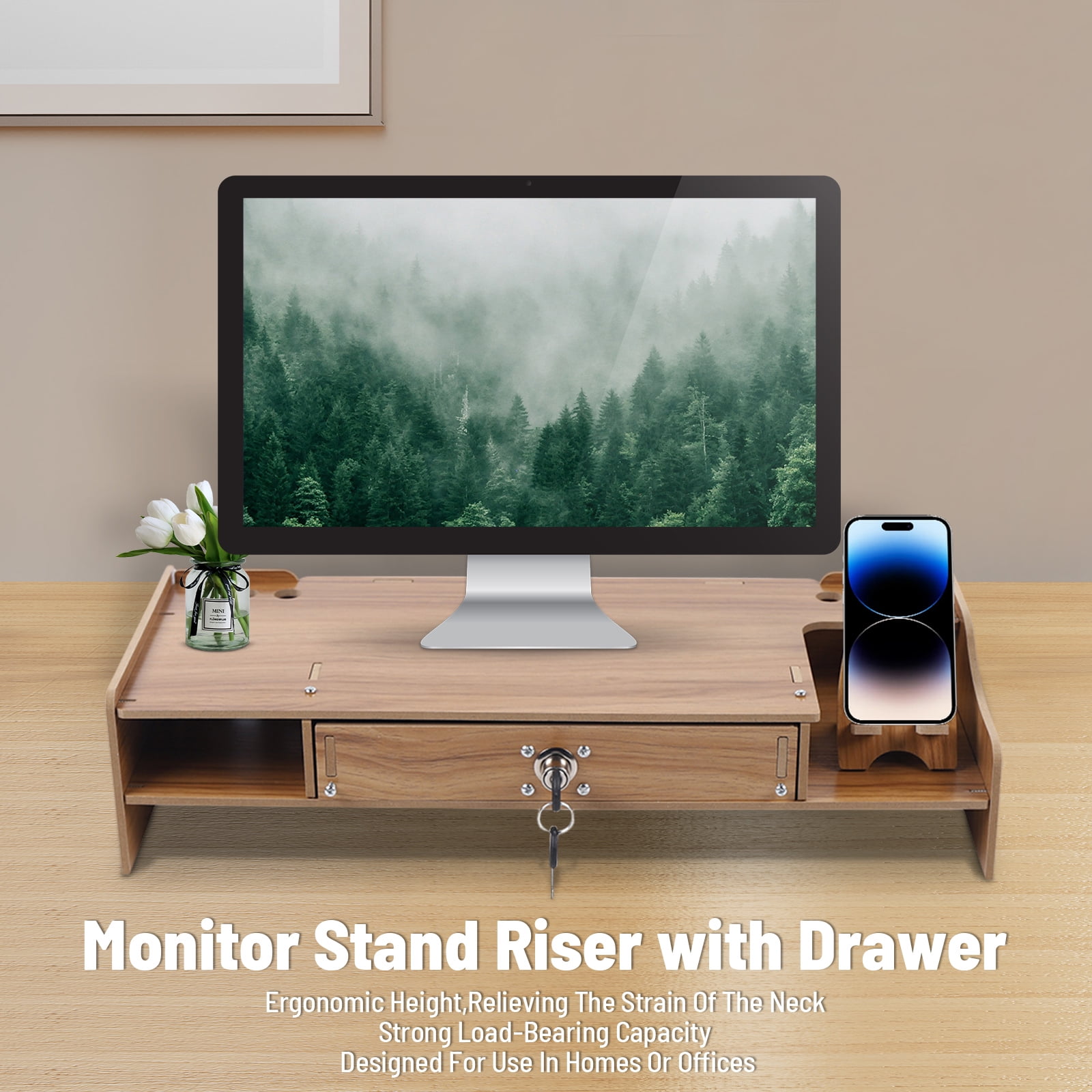 Monitor Stand Riser Computer Laptop Riser Shelf Organizer + Drawer ...