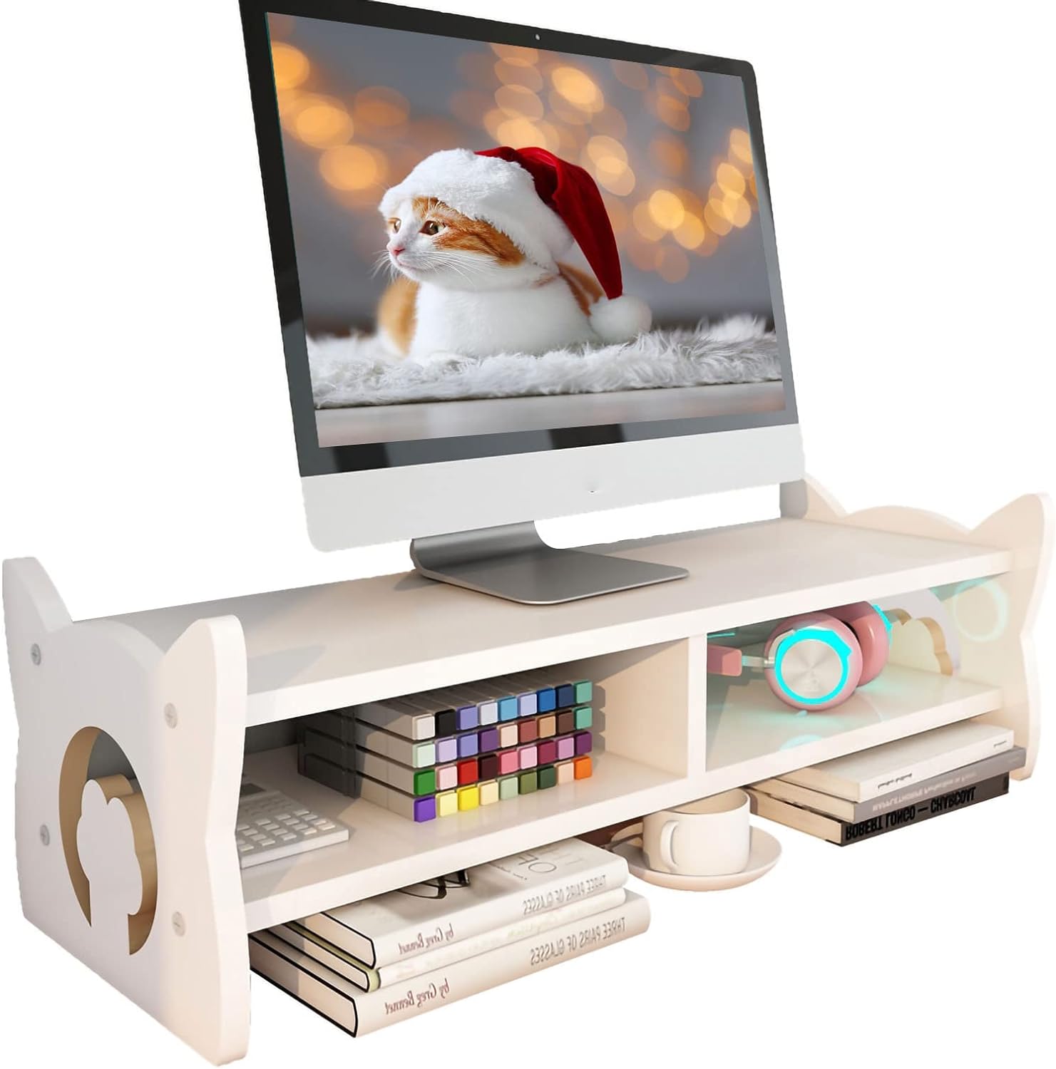 Monitor Stand Riser,Computer Monitor Stand Riser, Double Layer Cat Ear ...