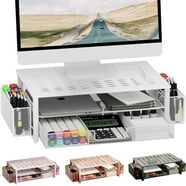 Rustic Brown Desk Monitor Stand Riser with Organizer Drawer for Office ...