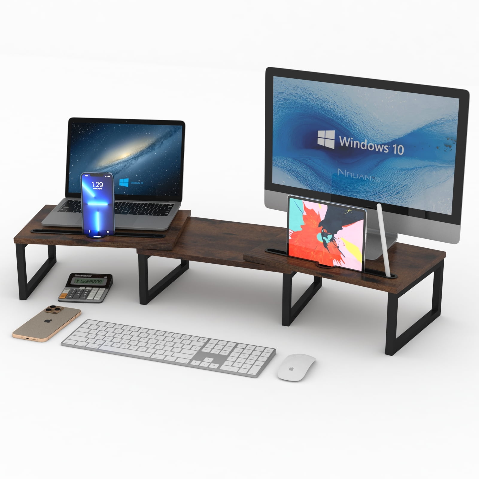 Adjustable Dual Monitor Stand Riser with Pen Slot, Space-Saving Desktop ...