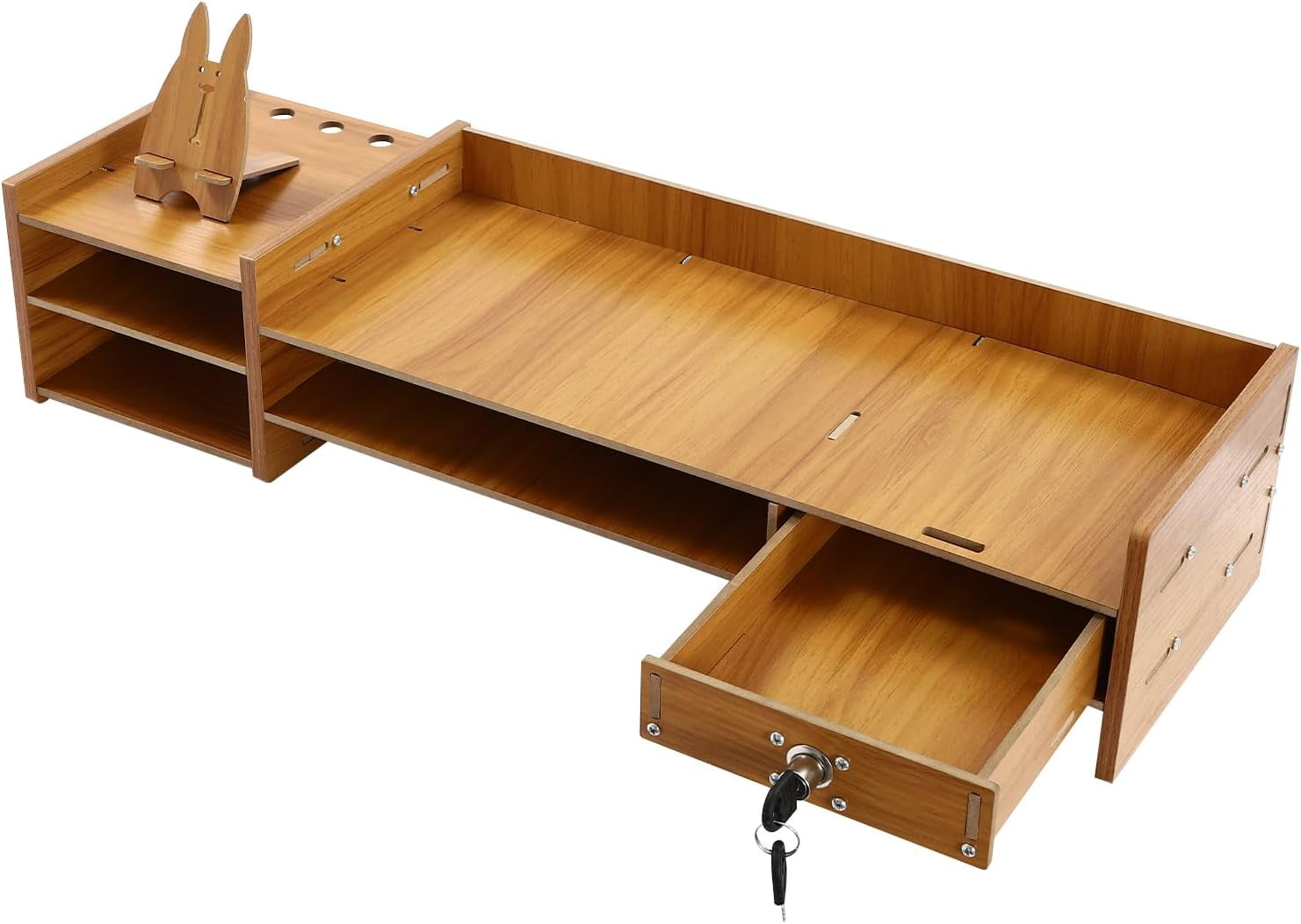 Monitor Stand Riser with Lockable Drawer, Large Compartment, 2 Small ...