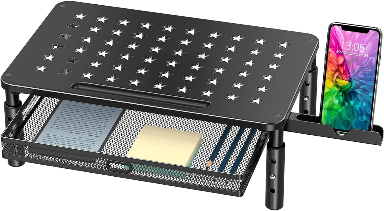 Monitor Stand Riser with Metal Mesh Drawer, Height Adjustable with ...
