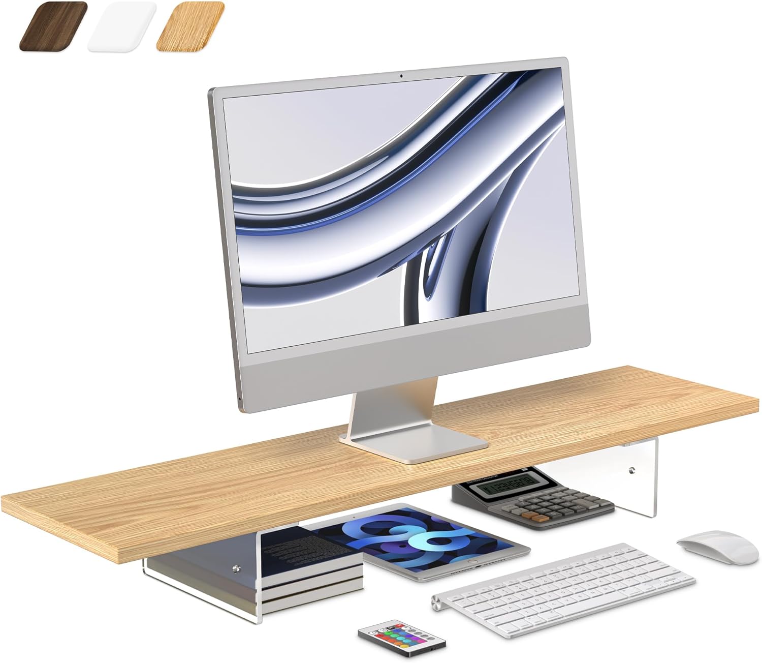 Monitor Stand Riser,Wood & Acrylic Computer Monitor Stand with LED ...