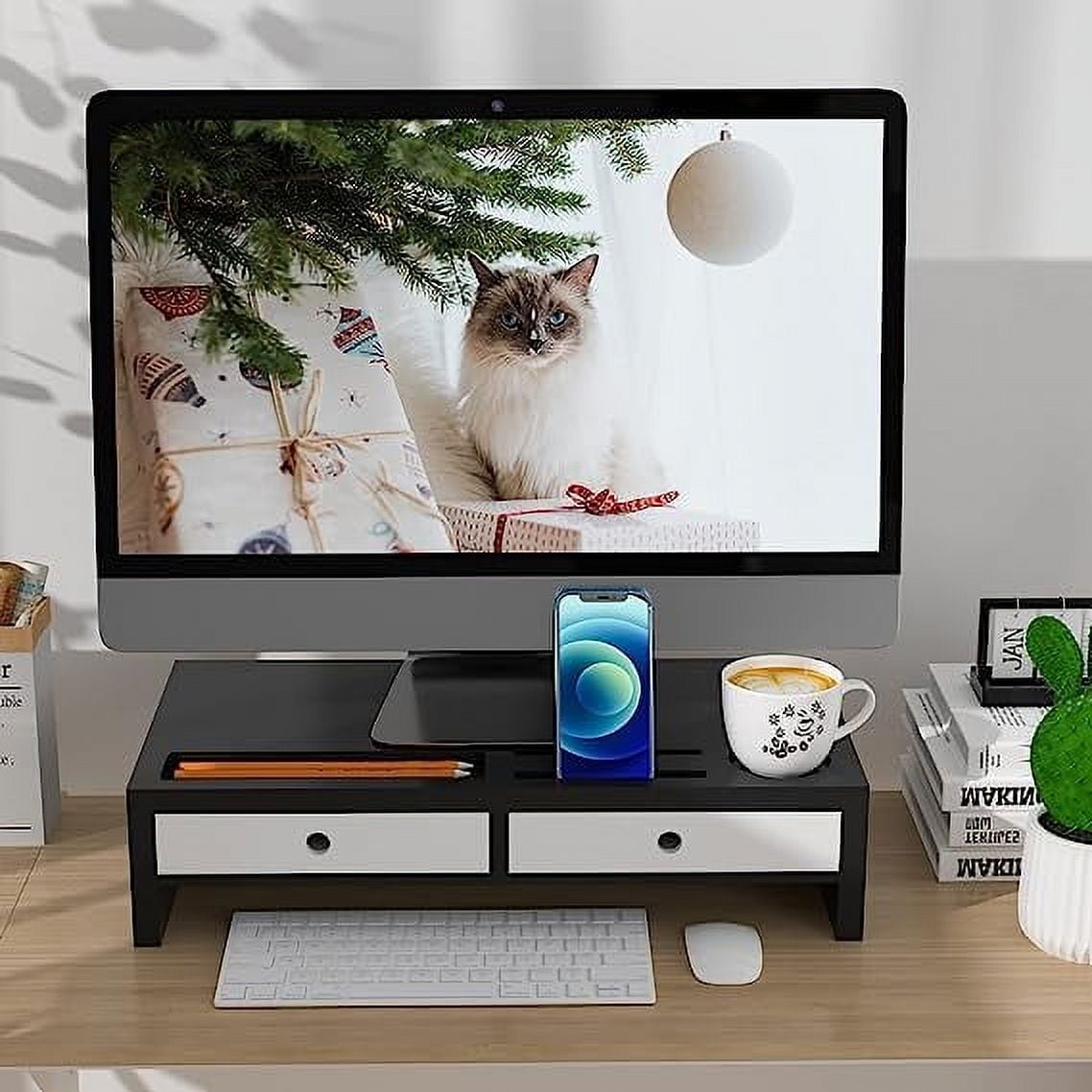 Bambloom Monitor Stand Riser and Computer Wood Desk Organizer with ...