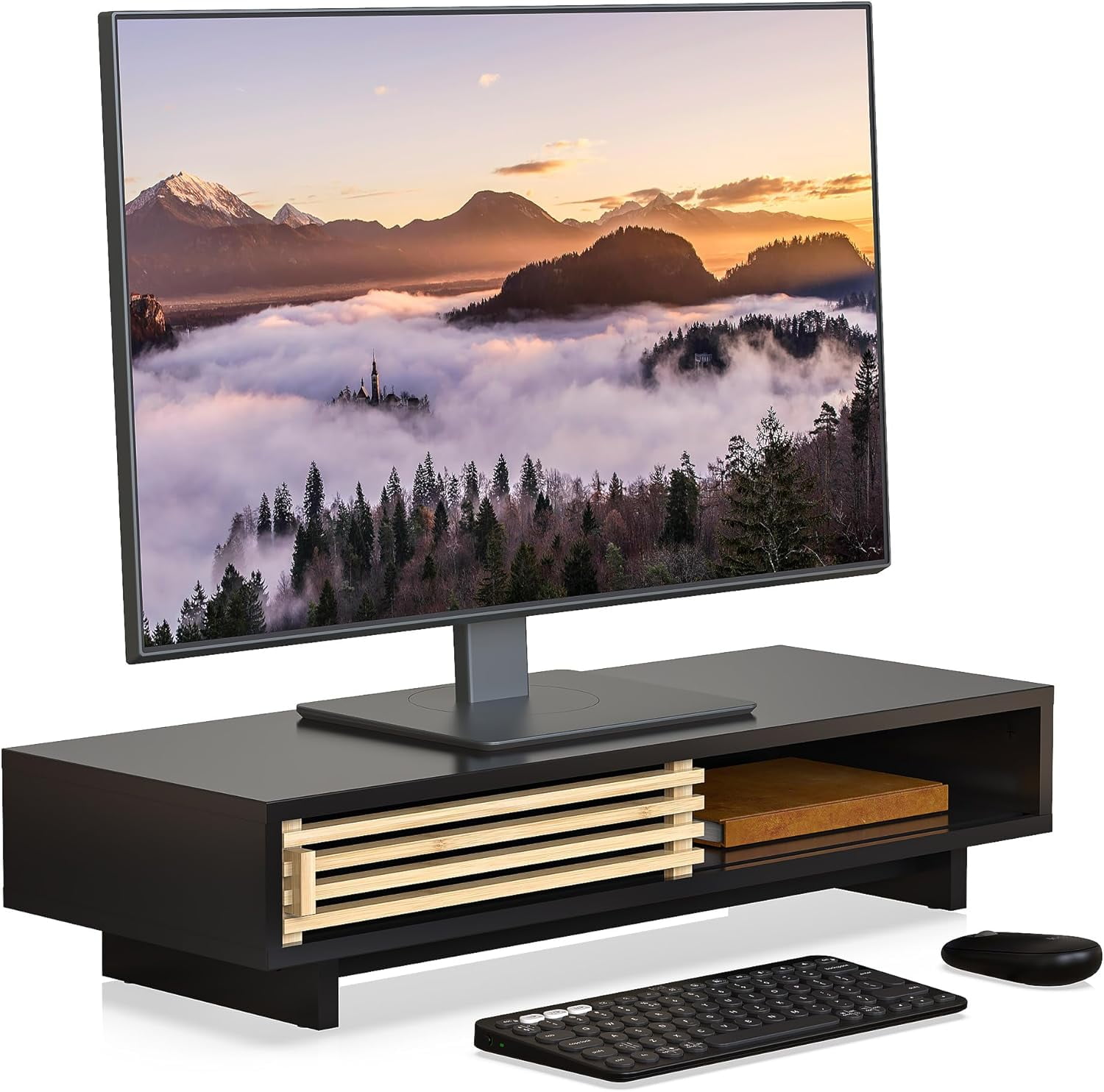 Monitor Stand Riser with Sliding Door, Computer Laptop Stand Desk Shelf ...