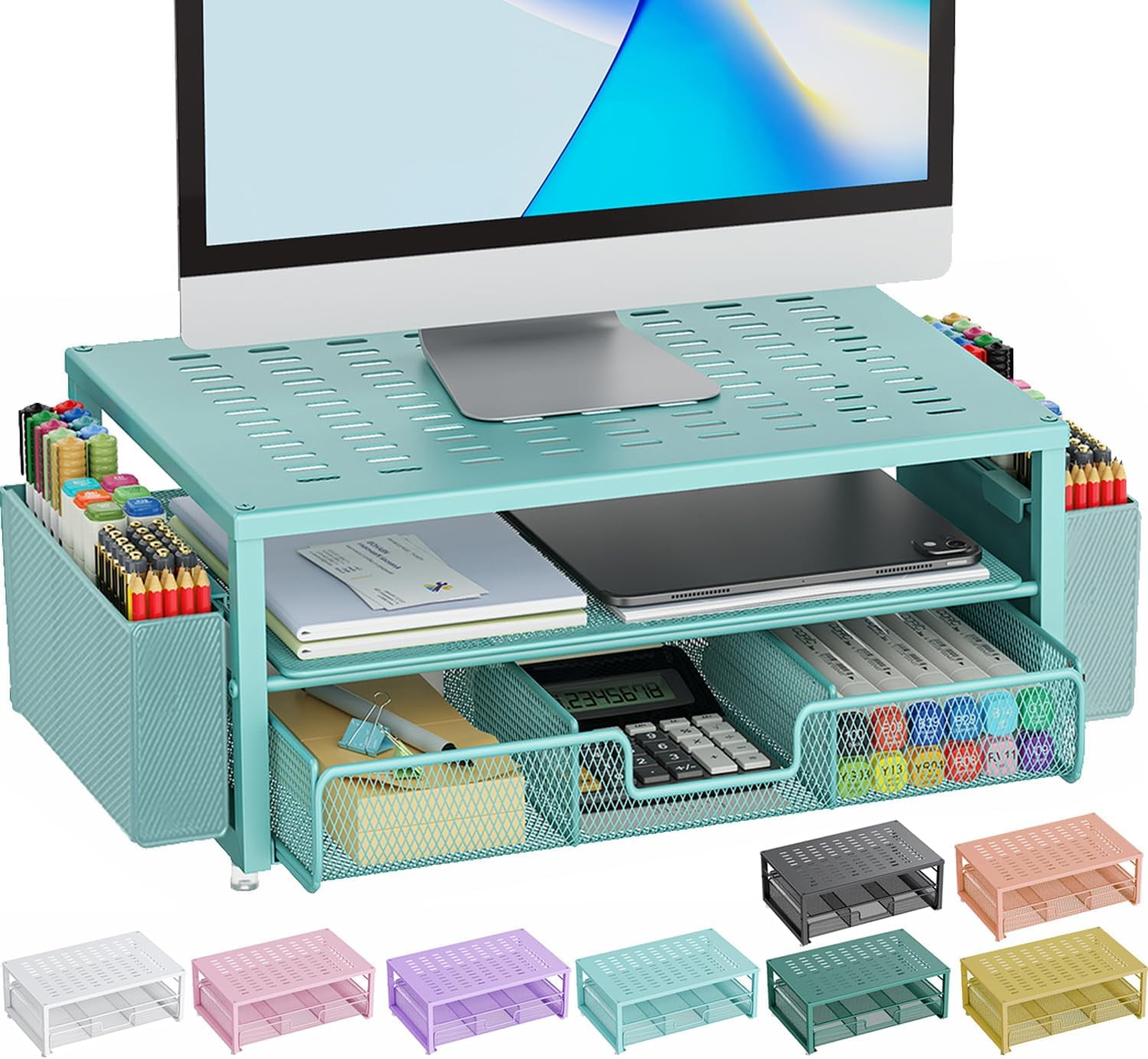 Monitor Stand with Drawer and Pen Holder, Desk Organizers and ...