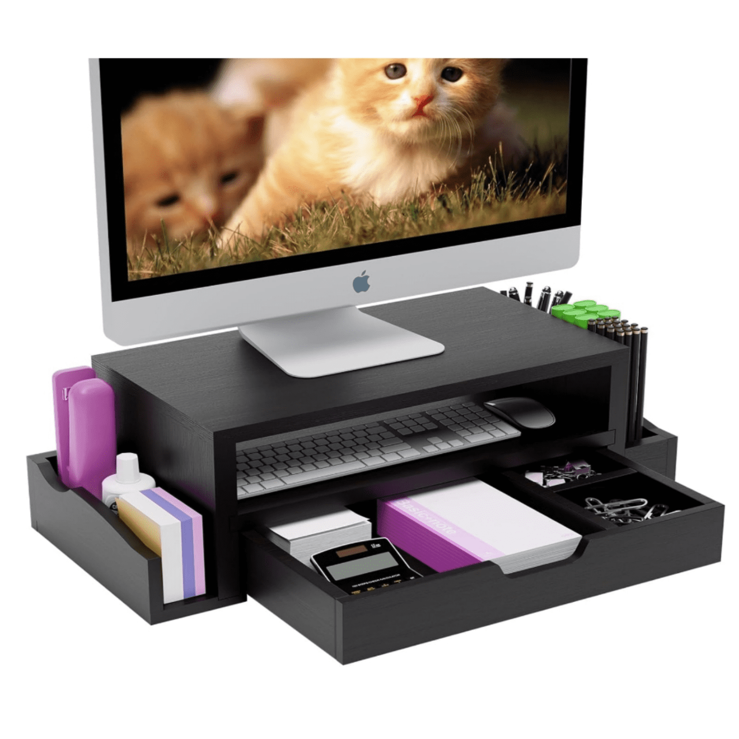 Monitor Staniser and Computer Wood Desk Organizer with Drawer and Pen ...