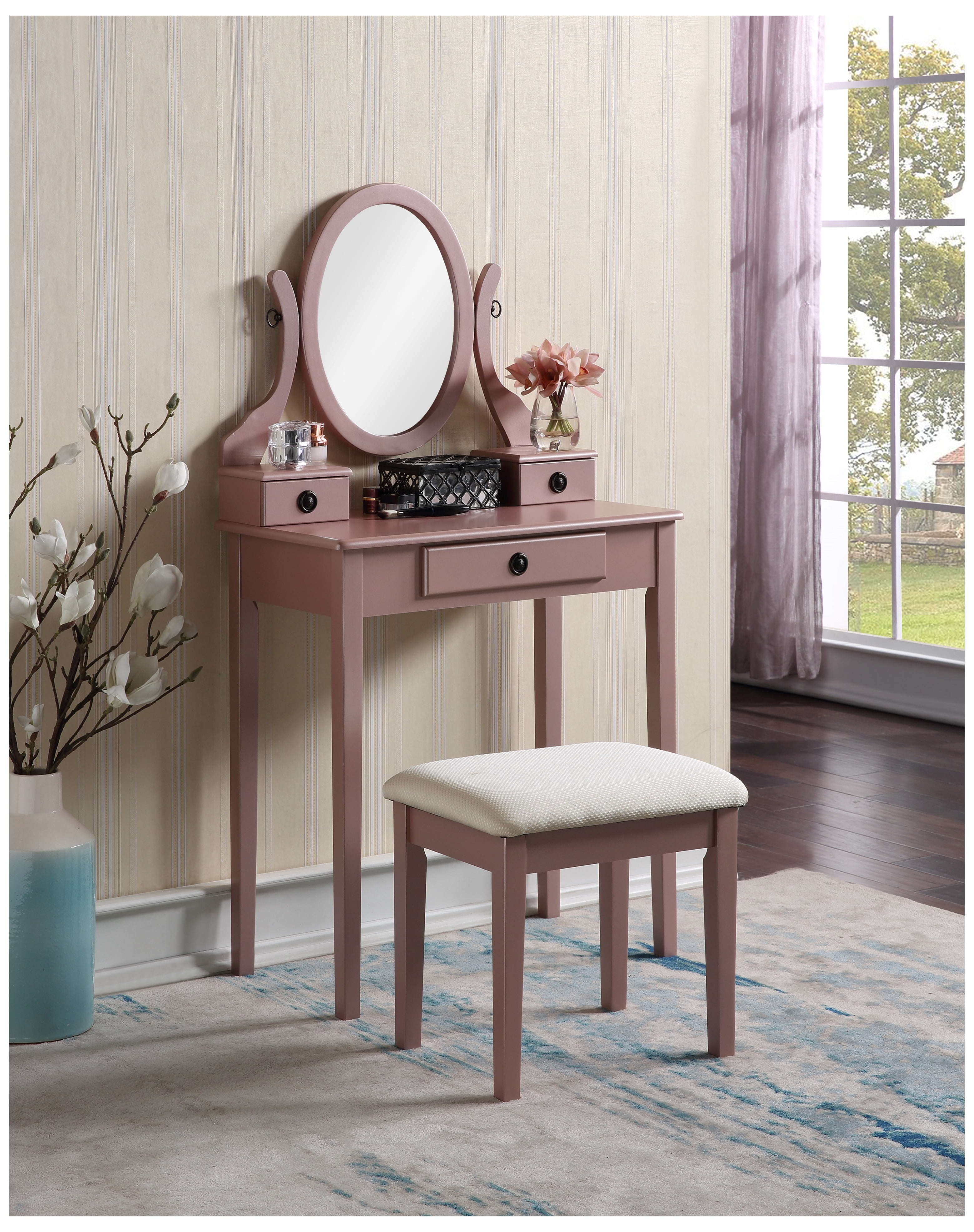 Moniya Makeup Vanity Table Set with Mirror & Stool, Rose Gold - 3 ...