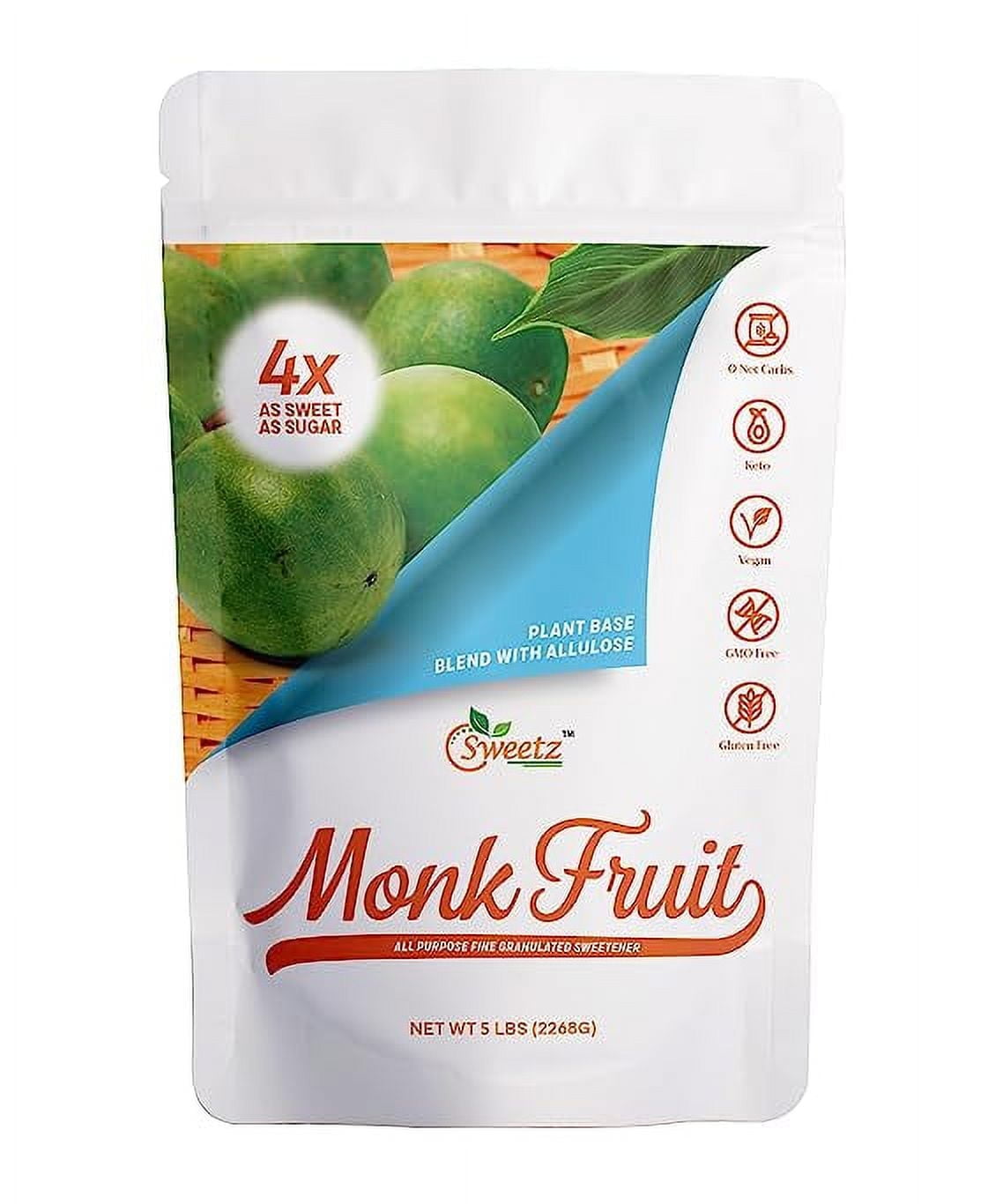 G-Sweetz Monk Fruit – Allulose All Purpose Sweetener – 4X Sugar Sweetness; Total Servings 2268 ...