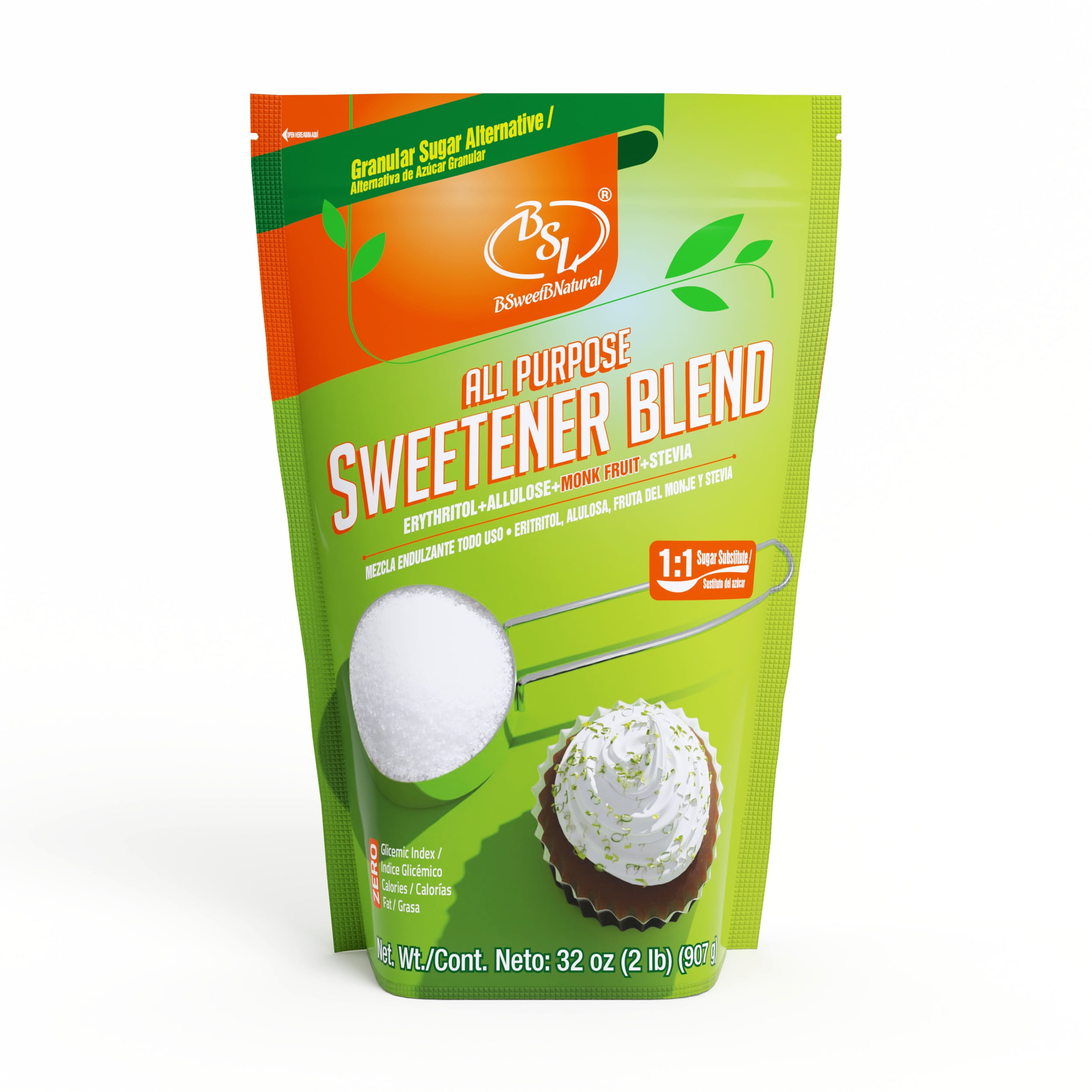 Monk Fruit Sweetener - 32 oz Allulose, Stevia & Erythritol Blend, 1:1 White Granular Sugar ...