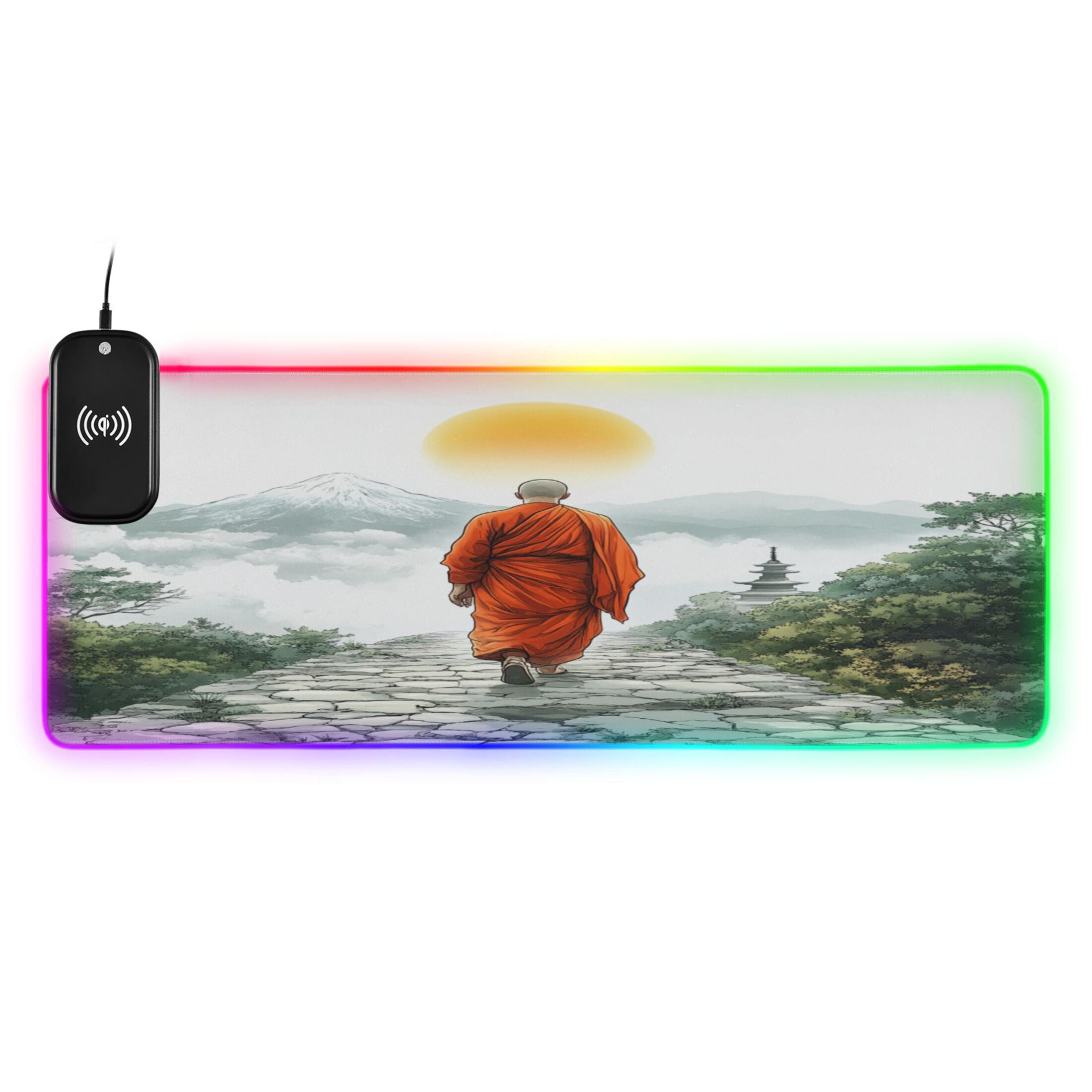 Monk Sunrise Large RGB Gaming Mouse Pad with Fast Wireless Charging, 35 ...