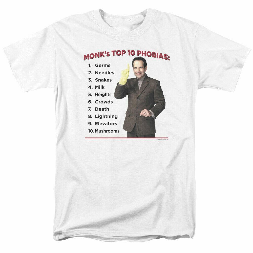 Monk Top 10 Phobias T Shirt Mens Licensed Classic TV Show Adrian Monk ...