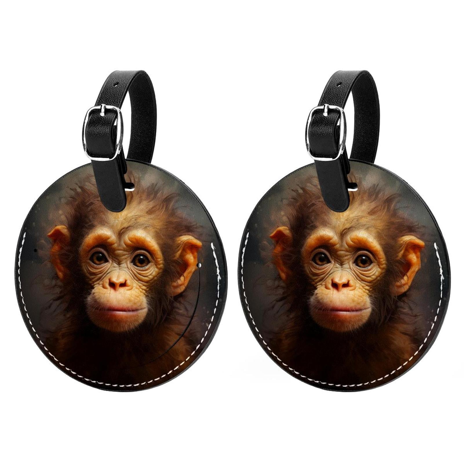 Monkey 2Pcs PU Leather Round Luggage Tags with Privacy Cover and Name ...