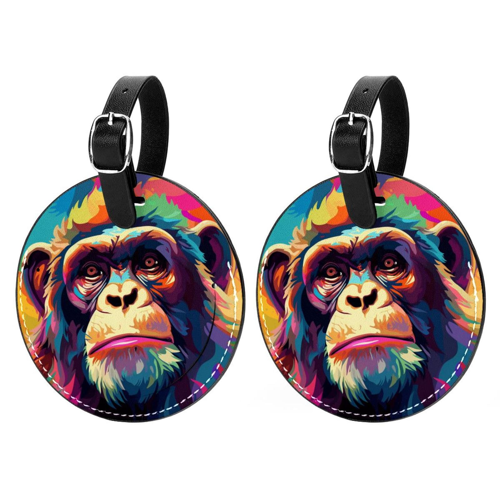 Monkey 2Pcs PU Leather Round Luggage Tags with Privacy Cover and Name ...